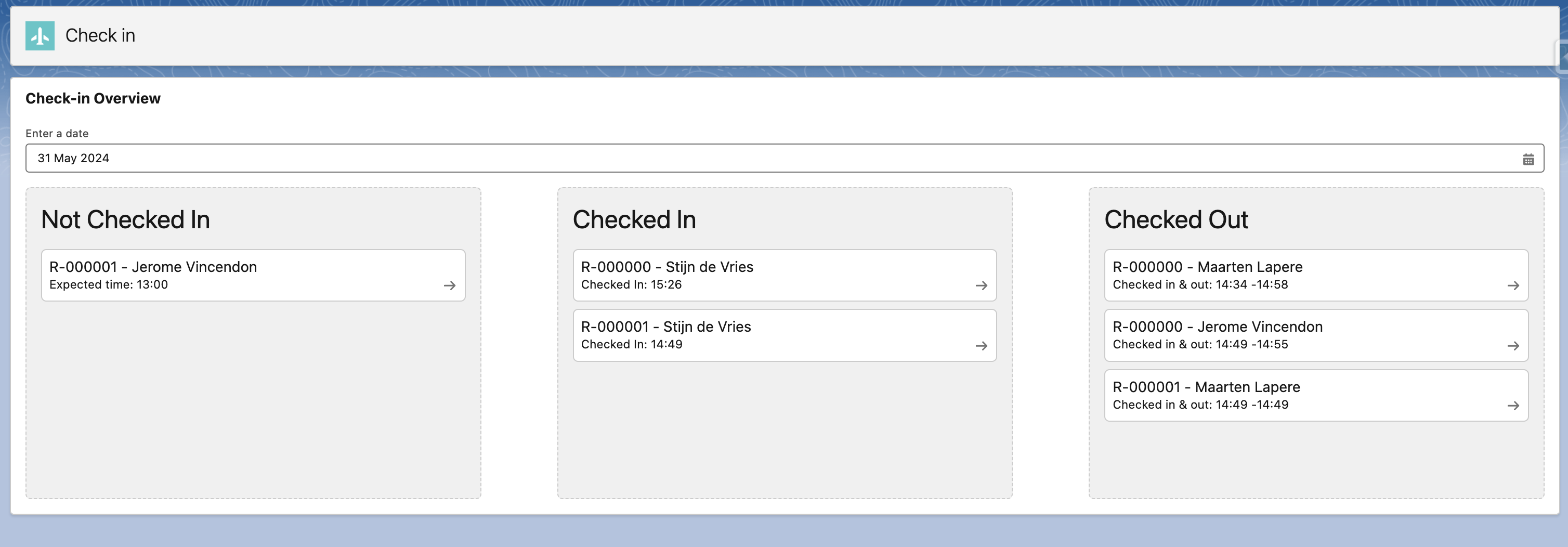 Check-in & out overview